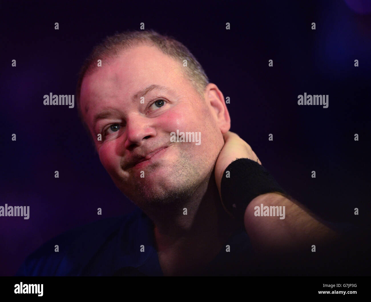 A relieved looking Raymond van Barneveld after defeating Jamie Cavern ...