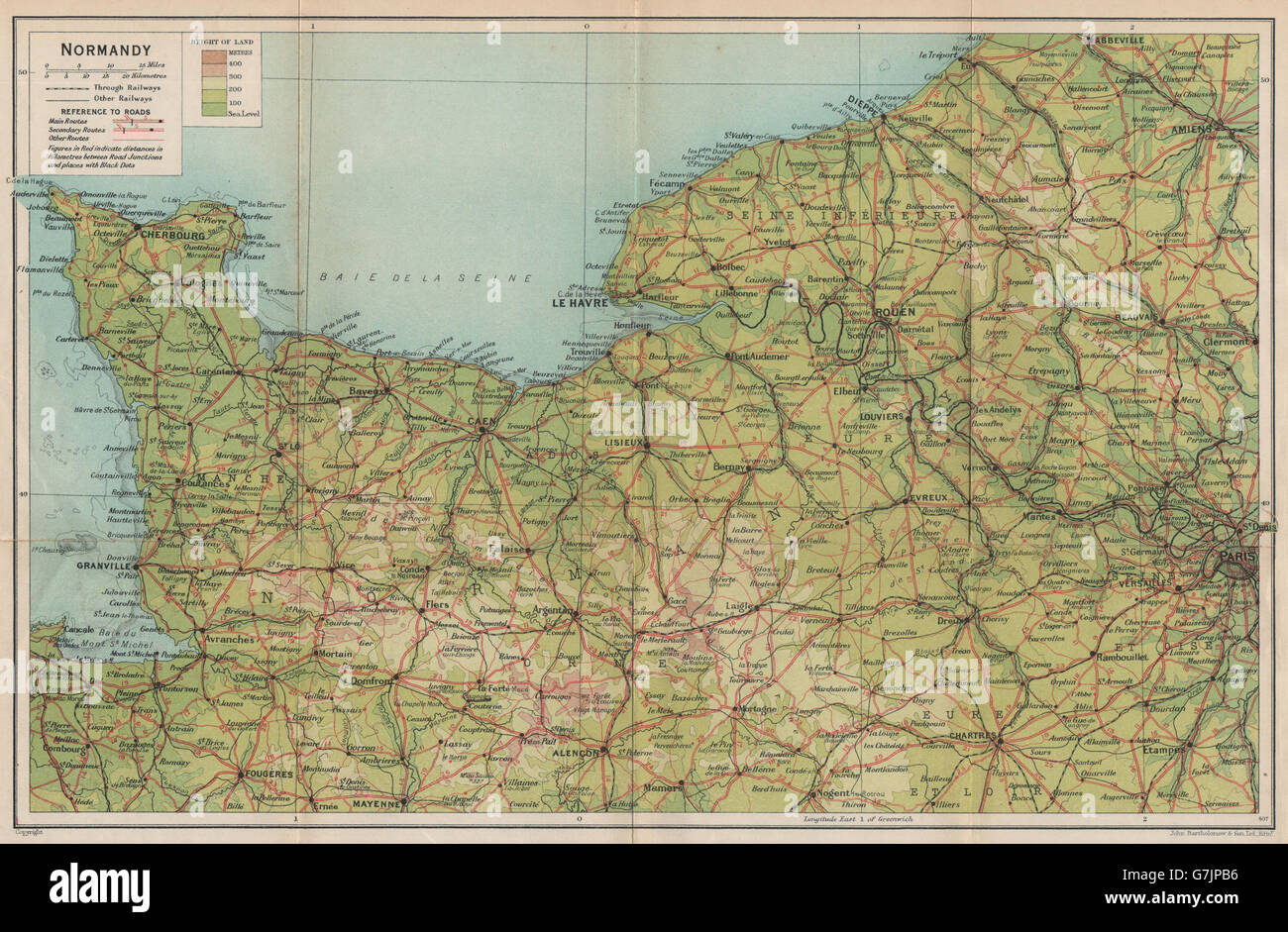 NORMANDY. Vintage map plan. Roads. Normandie. France, 1925 Stock Photo ...