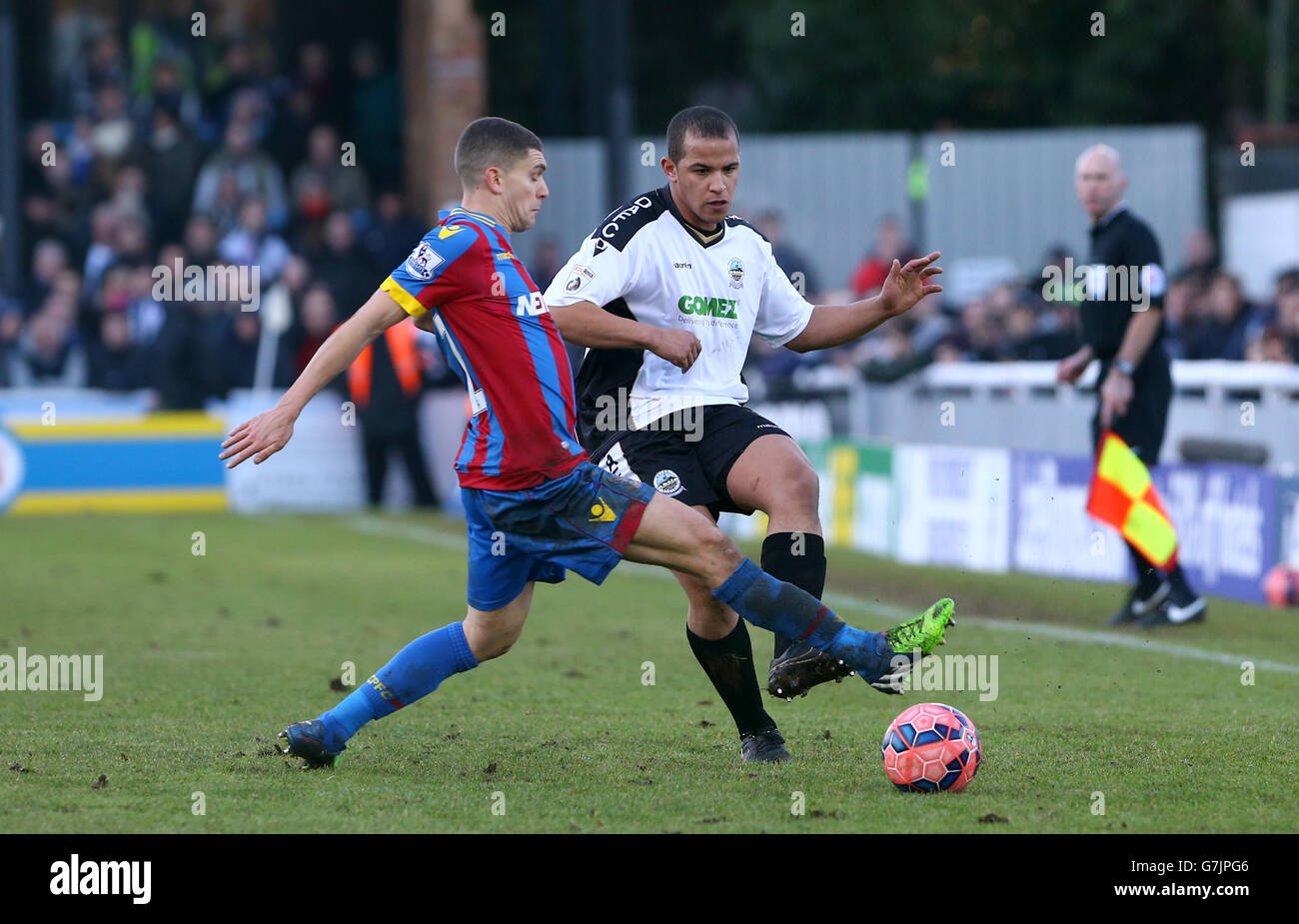 Crystal Palace's Stuart O'Keefe (left) and Dover Athletic's Tom Wynter ...
