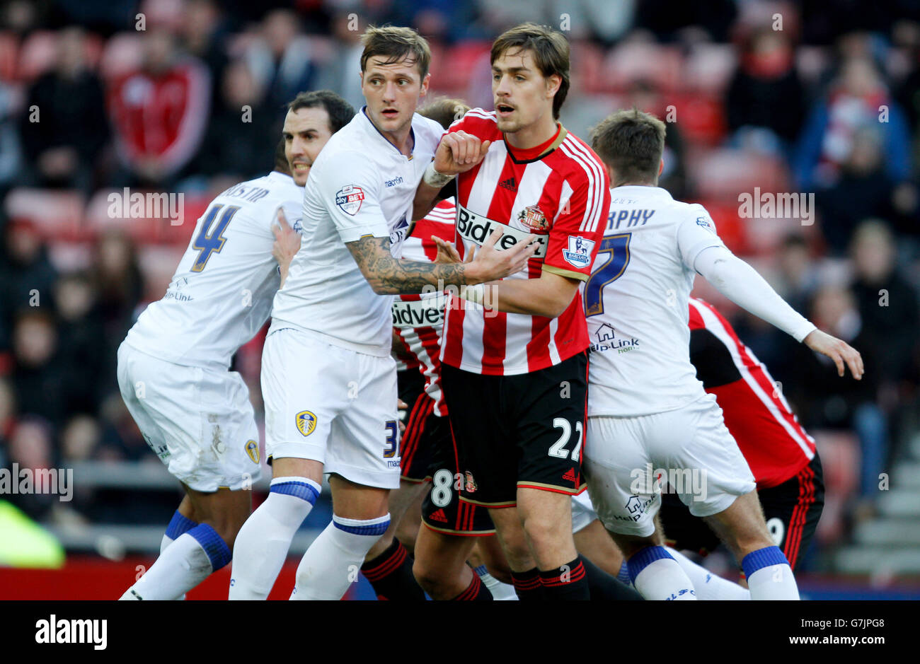 Leeds United's Liam Cooper holds off Sunderland's Sebastian Coates ...