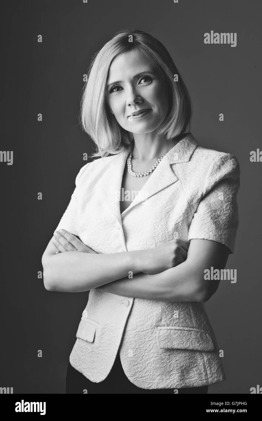 Business woman in jacket Black and White Stock Photos & Images - Alamy