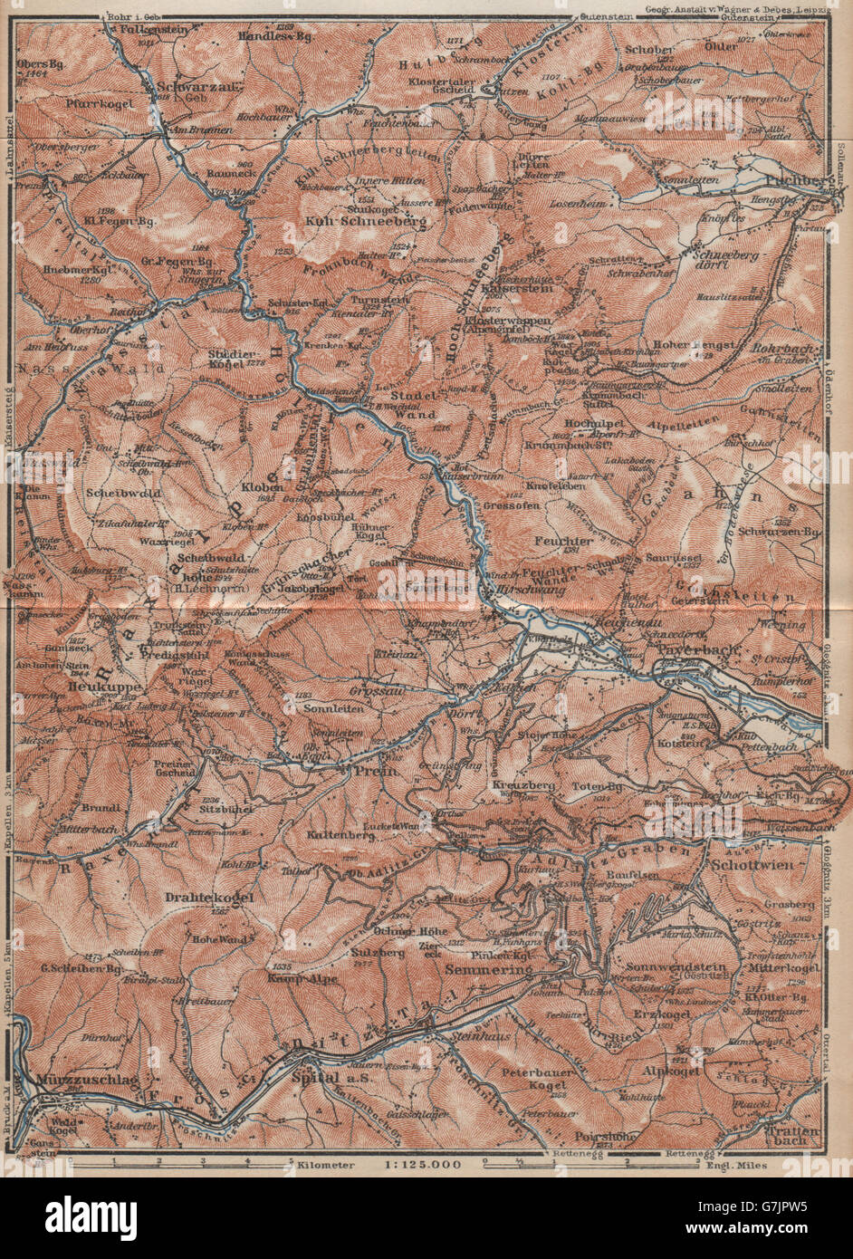 LOWER AUSTRIA. Schwarza (Leitha) river. Semmering Schneeberg Raxalpe ...
