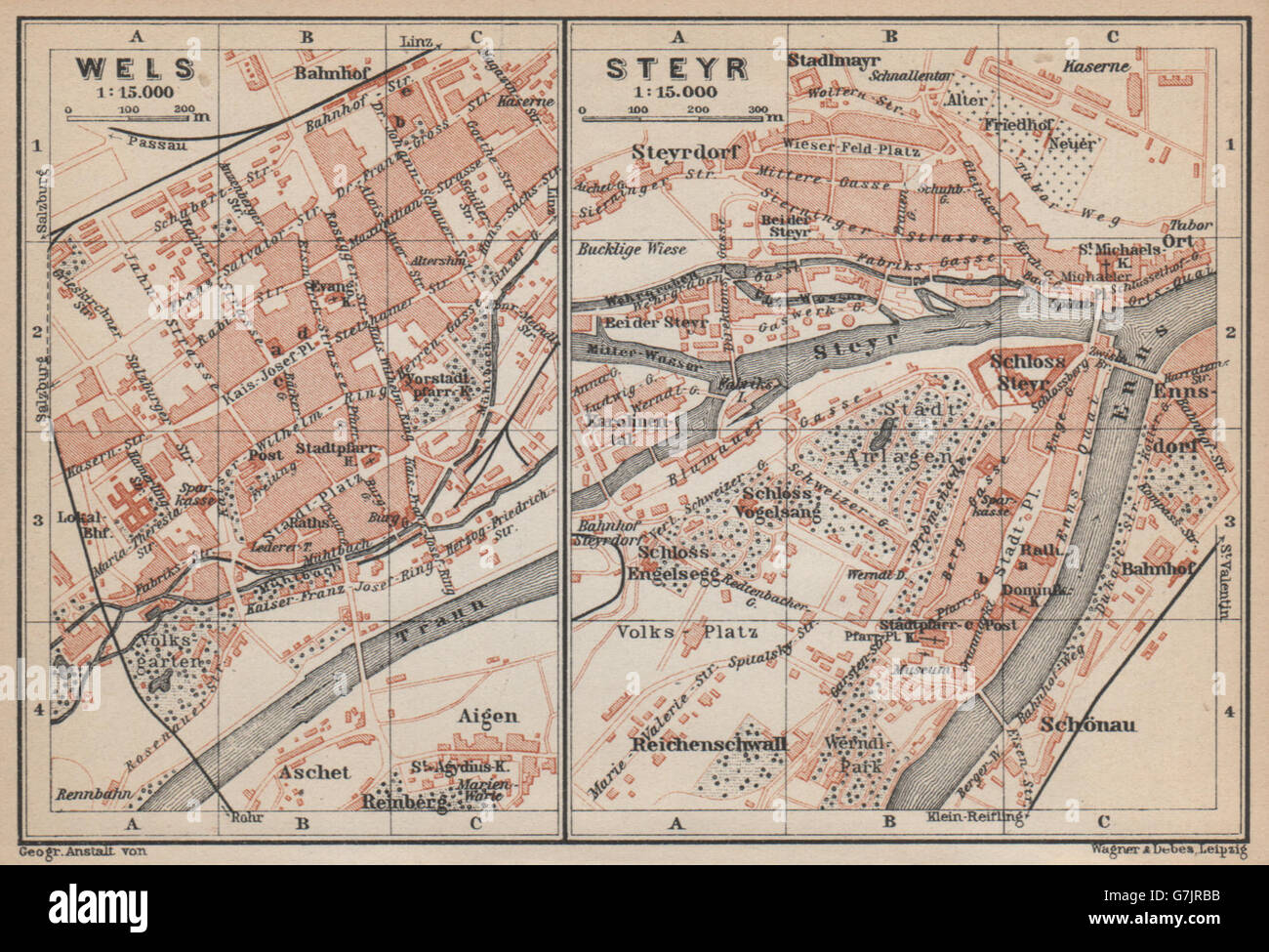 WELS & STEYR town city plans stadtplan. Austria Österreich karte, 1929 ...