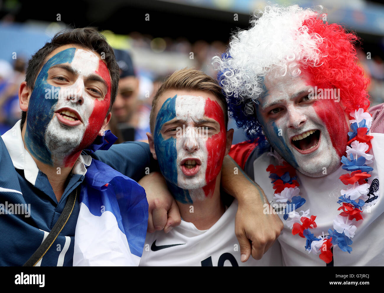 France fans show their support before the round of 16 match at the ...