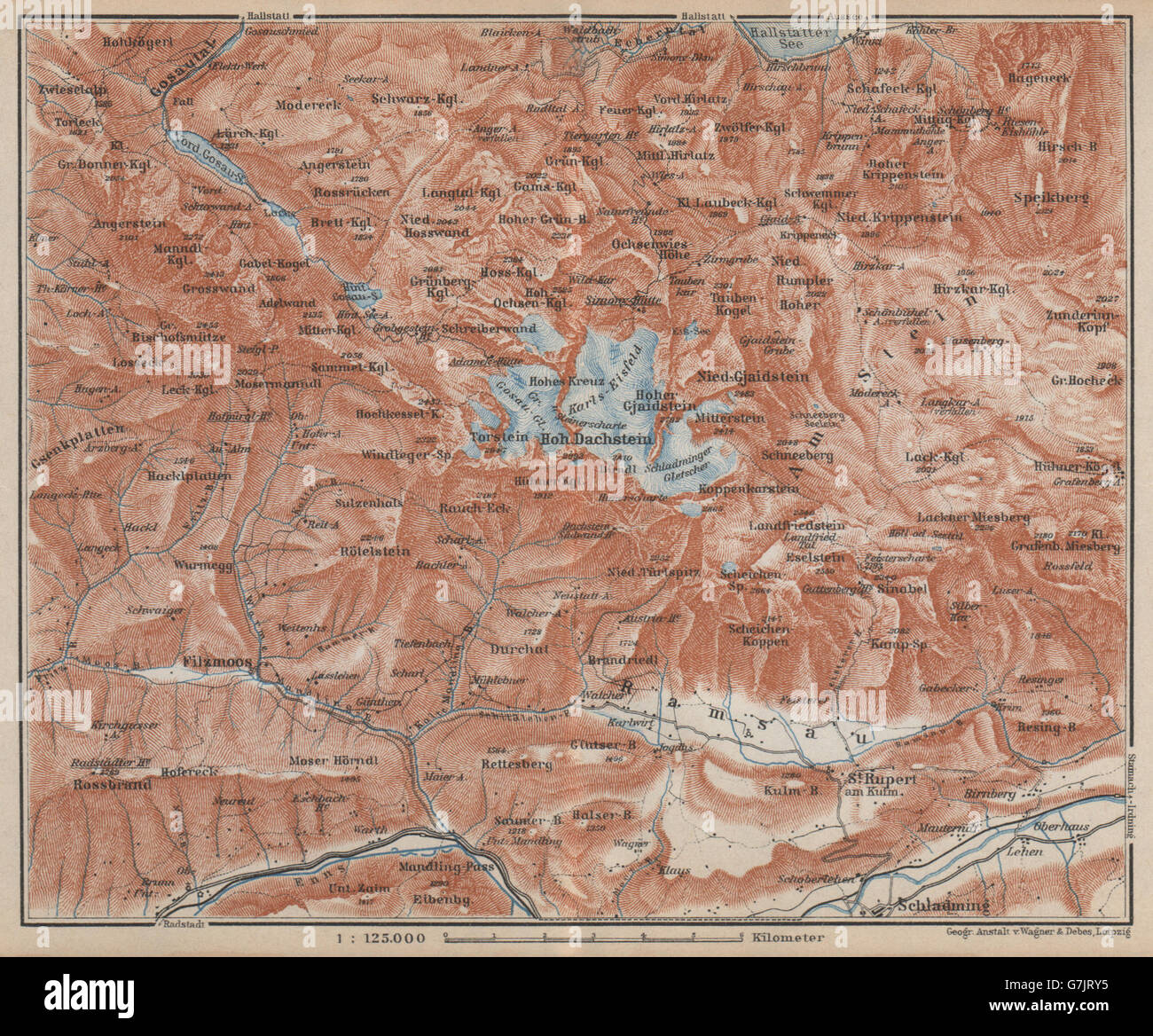 HOHER DACHSTEIN. Schladming Filzmoos Vorderer Gosausee Topo-map karte ...