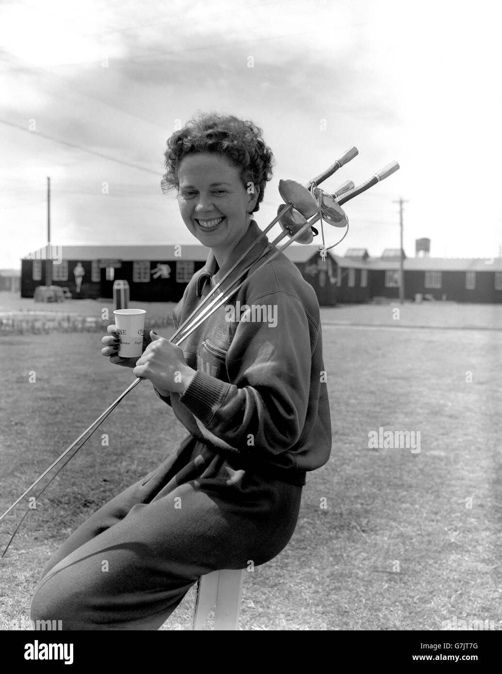 Empire Games 1958 - Fencing. Olympic gold medalist Gillian Sheen has a ...