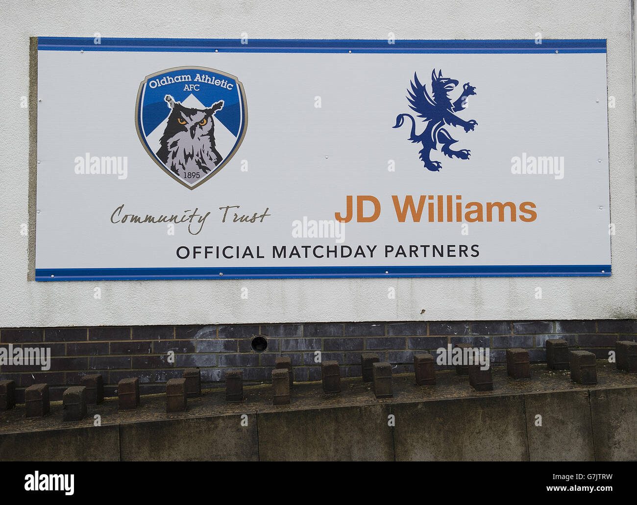 A general view of signs outside Boundary Park, Oldham. PRESS ...