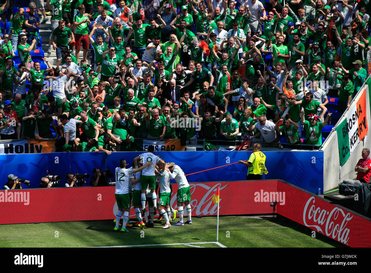 Republic of Ireland players celebrate their side's first goal of the ...