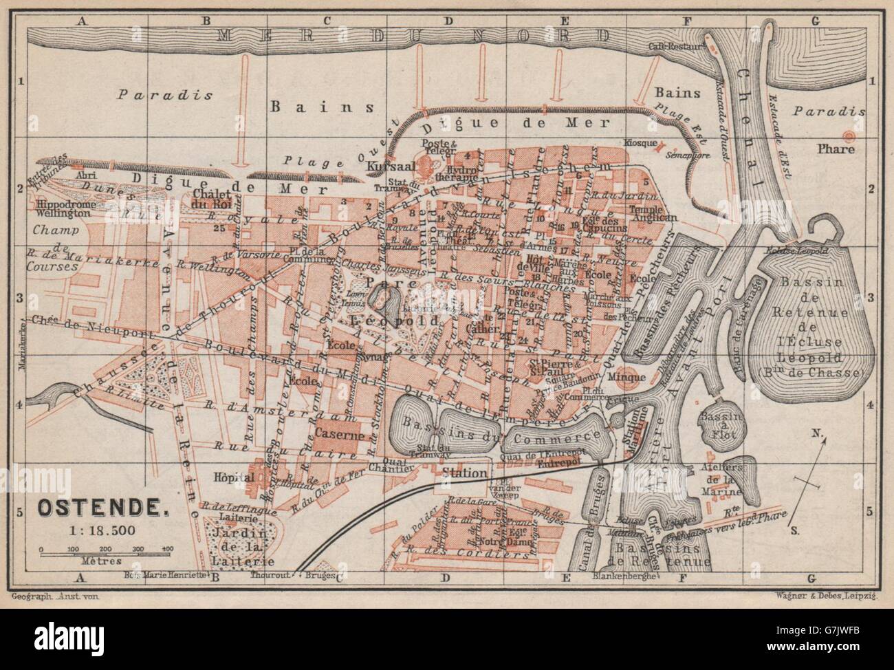 OOSTENDE OSTEND OSTENDE antique town city plan. Belgium carte, 1897 old ...