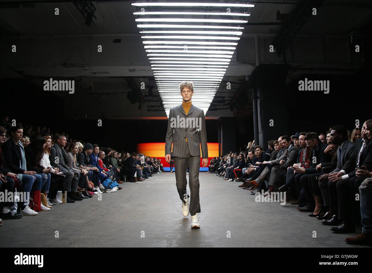 A model appears on the catwalk during the Topman Design Autumn/Winter ...