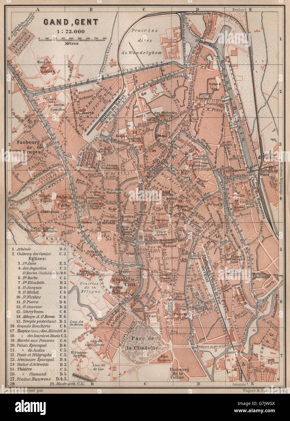 GHENT GAND GENT antique town city plan. Belgium carte. BAEDEKER, 1897 ...