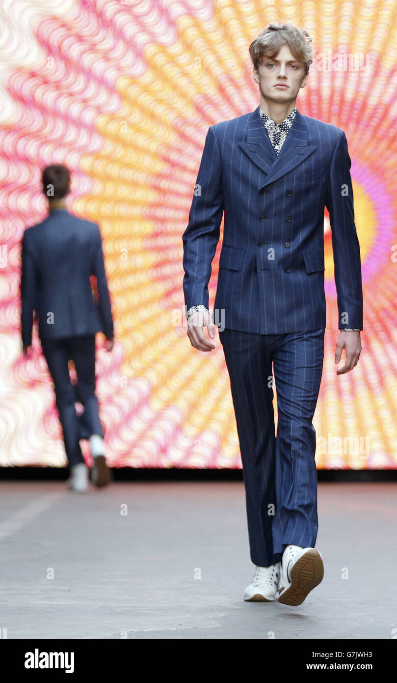 A model appears on the catwalk during the Topman Design Autumn/Winter ...