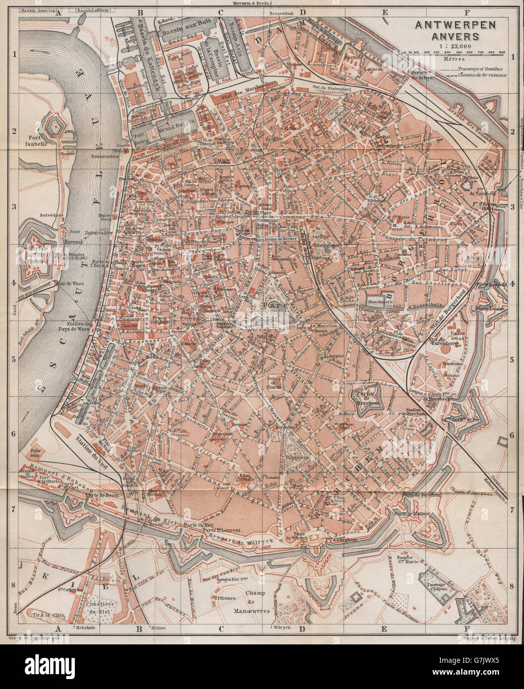 ANTWERP ANTWERPEN ANVERS antique town city plan. Belgium carte, 1897 ...