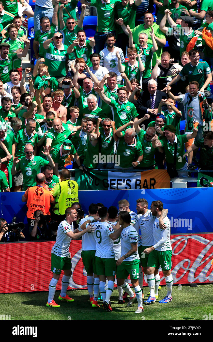 Republic of Ireland players celebrate their side's first goal of the ...