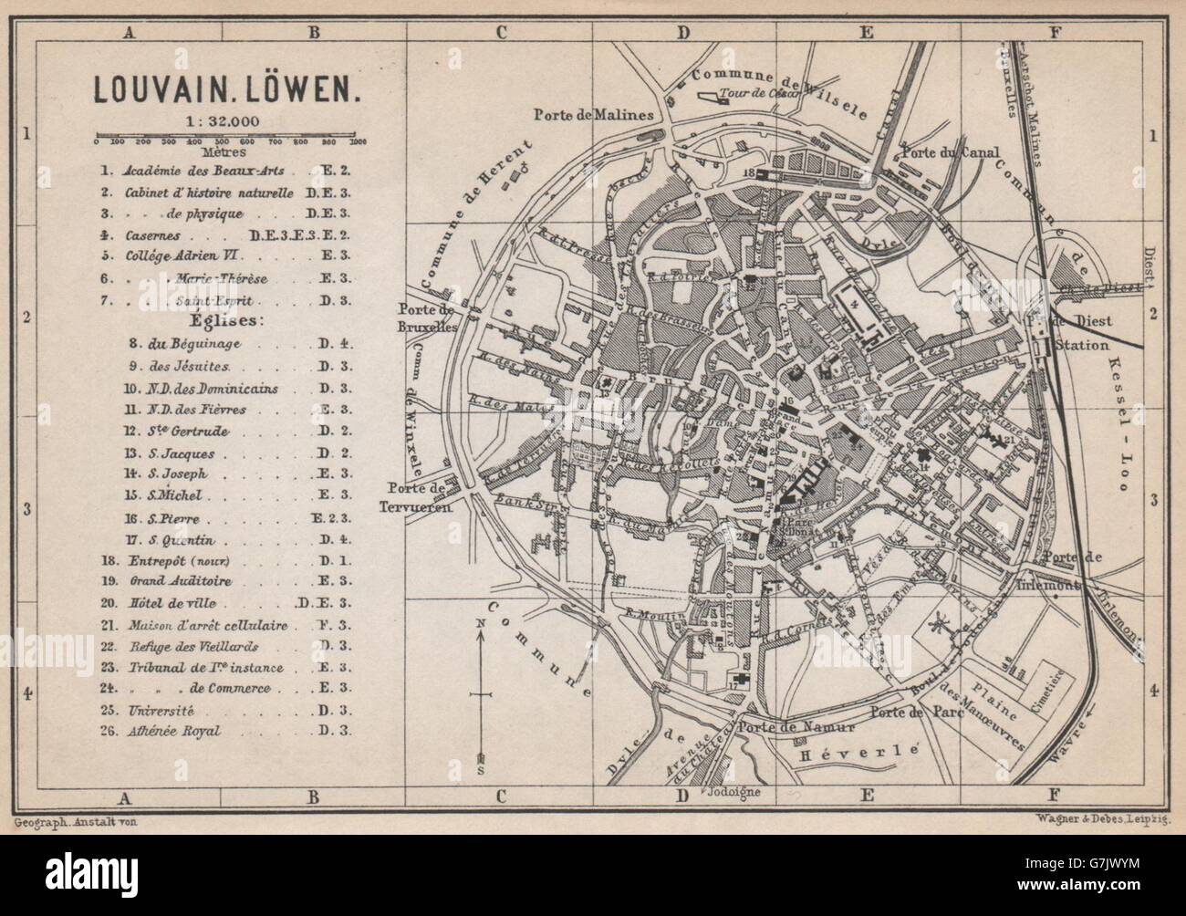 LEUVEN LOUVAIN LÖWEN antique town city plan. Belgium carte. BAEDEKER ...