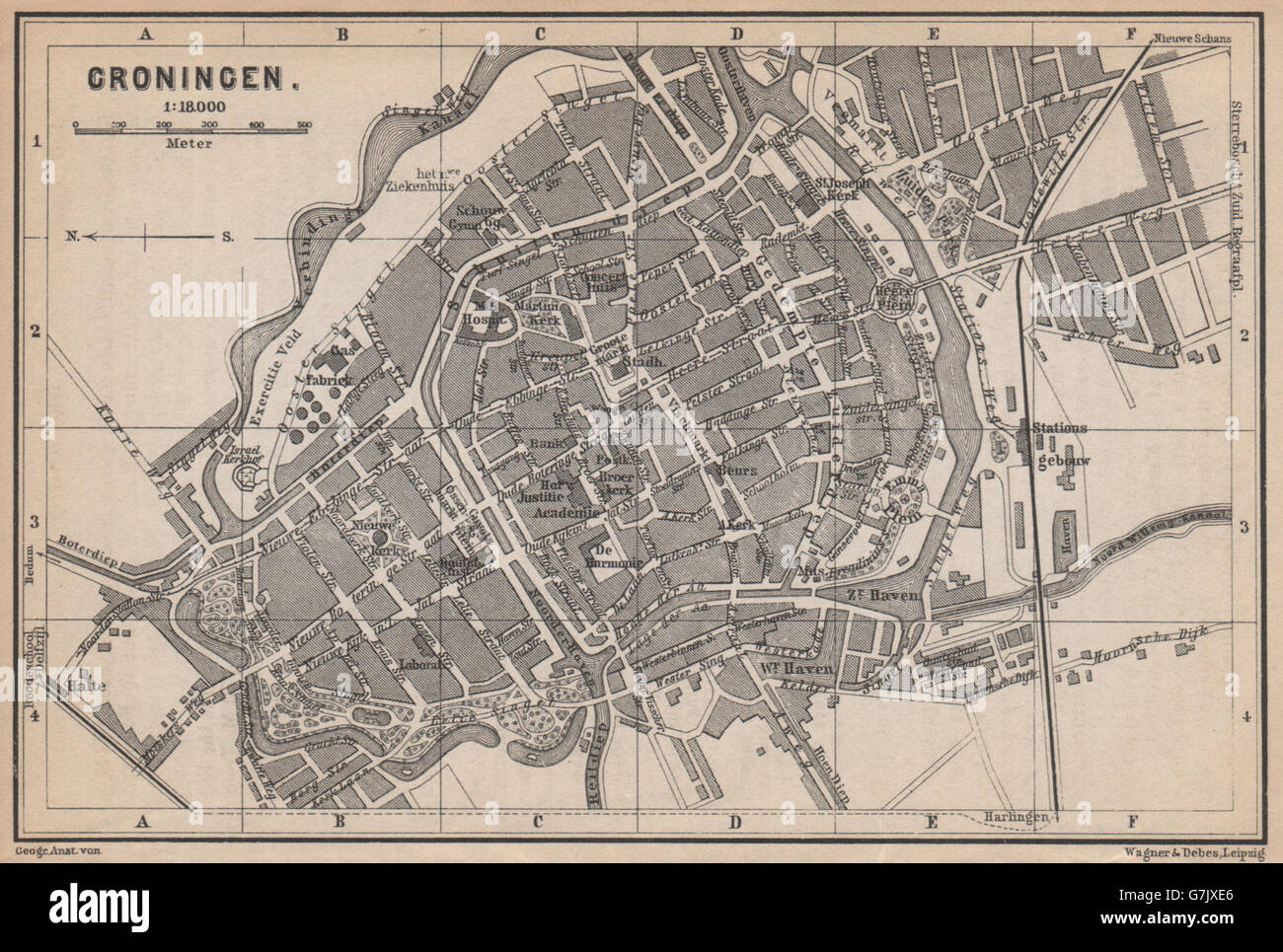 GRONINGEN antique town city stadsplan. Netherlands kaart. BAEDEKER ...