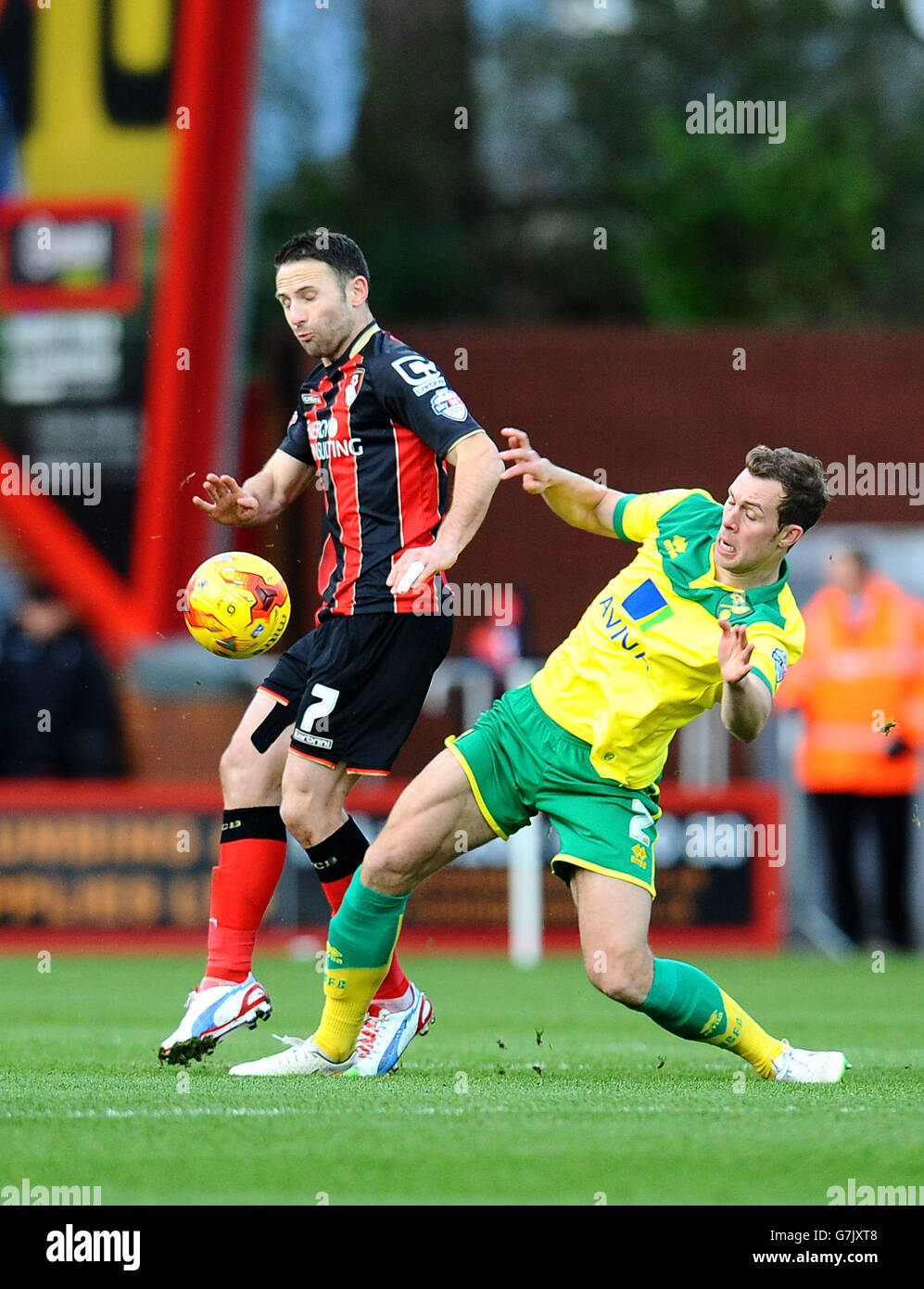 Bournemouth's Marc Pugh (left) and Norwich City's Steven Whittaker ...