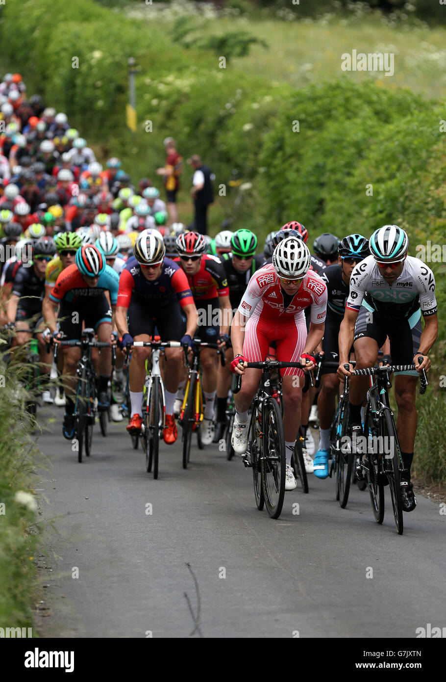 Riders compete in the Men's road race during the British Cycling ...