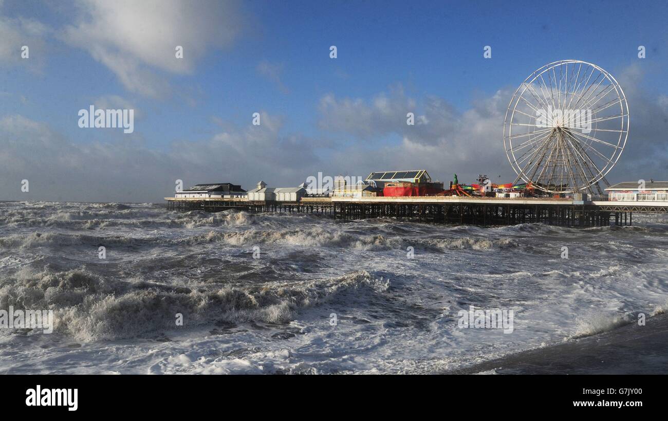 Stormy seas around the Central Pier in Blackpool as high winds have ...