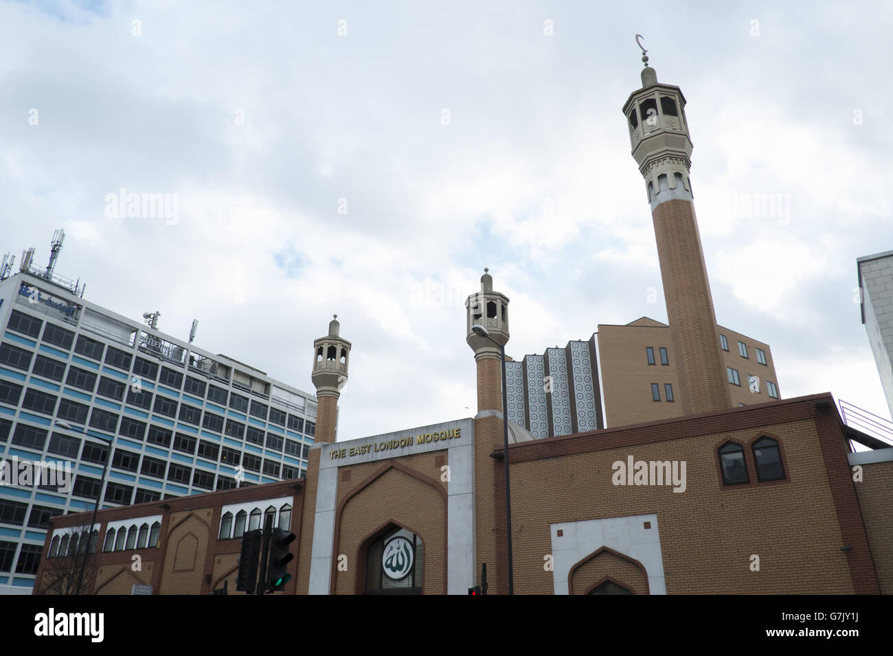 A general view of East London mosque , Whitechapel Road, London Stock ...