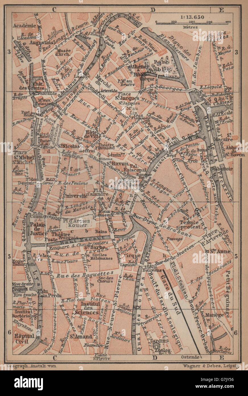 GHENT GENT GAND antique town centre. City plan. Belgium carte, 1901 old ...