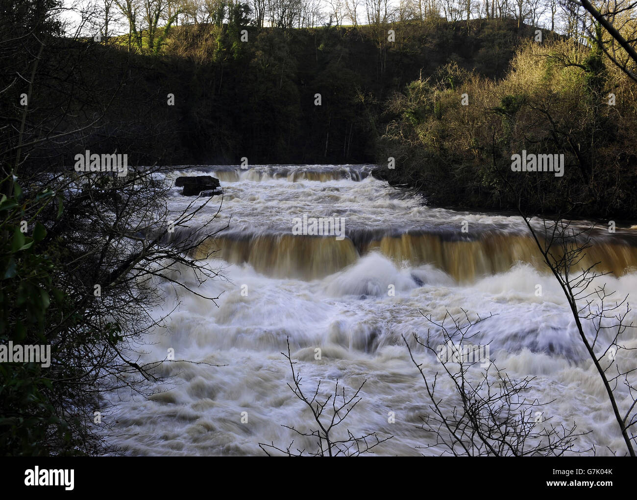 A general view of overflowing rivers in the Yorkshire Dales, as rapid ...