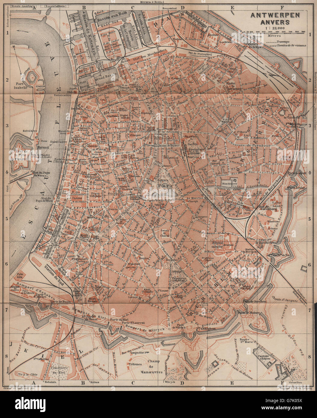 ANTWERP ANTWERPEN ANVERS antique town city plan. Belgium carte, 1905 ...