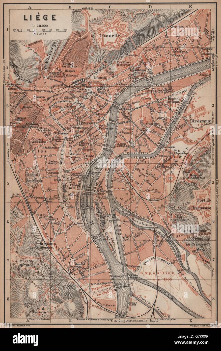 LIEGE LIÈGE LUIK antique town city plan. Belgium carte. BAEDEKER, 1905 ...