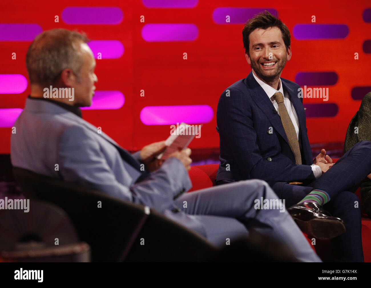 Host Graham Norton and David Tennant during filming of the Graham ...