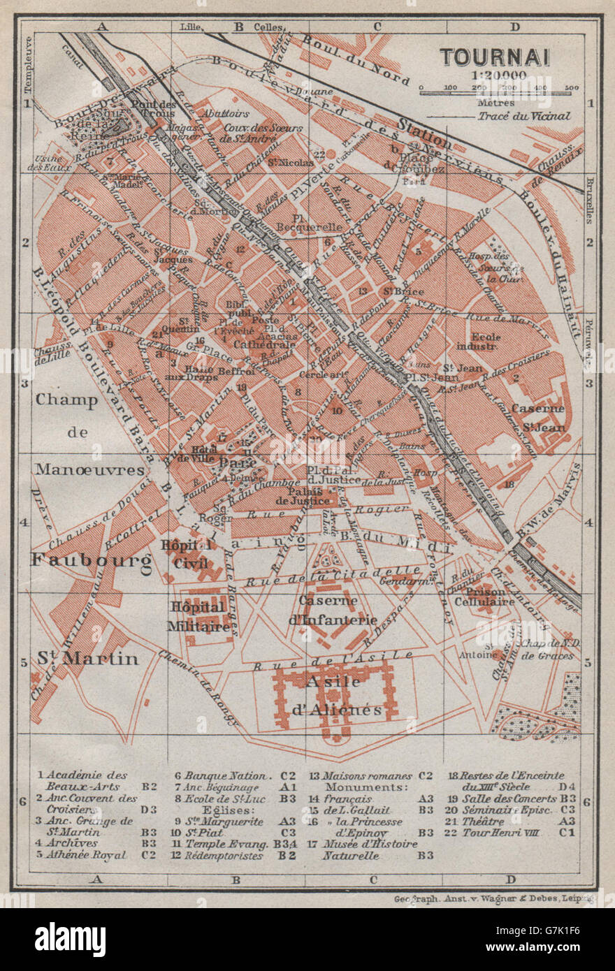 TOURNAI DOORNIK antique town city plan. Belgium carte. BAEDEKER, 1910 ...