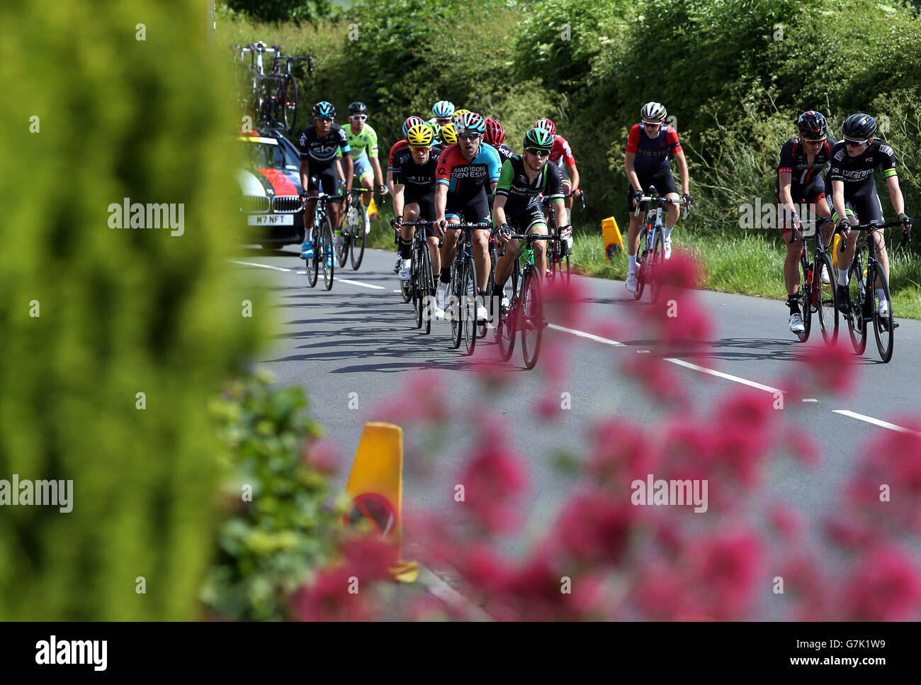 Riders compete in the Men's road race during the British Cycling ...