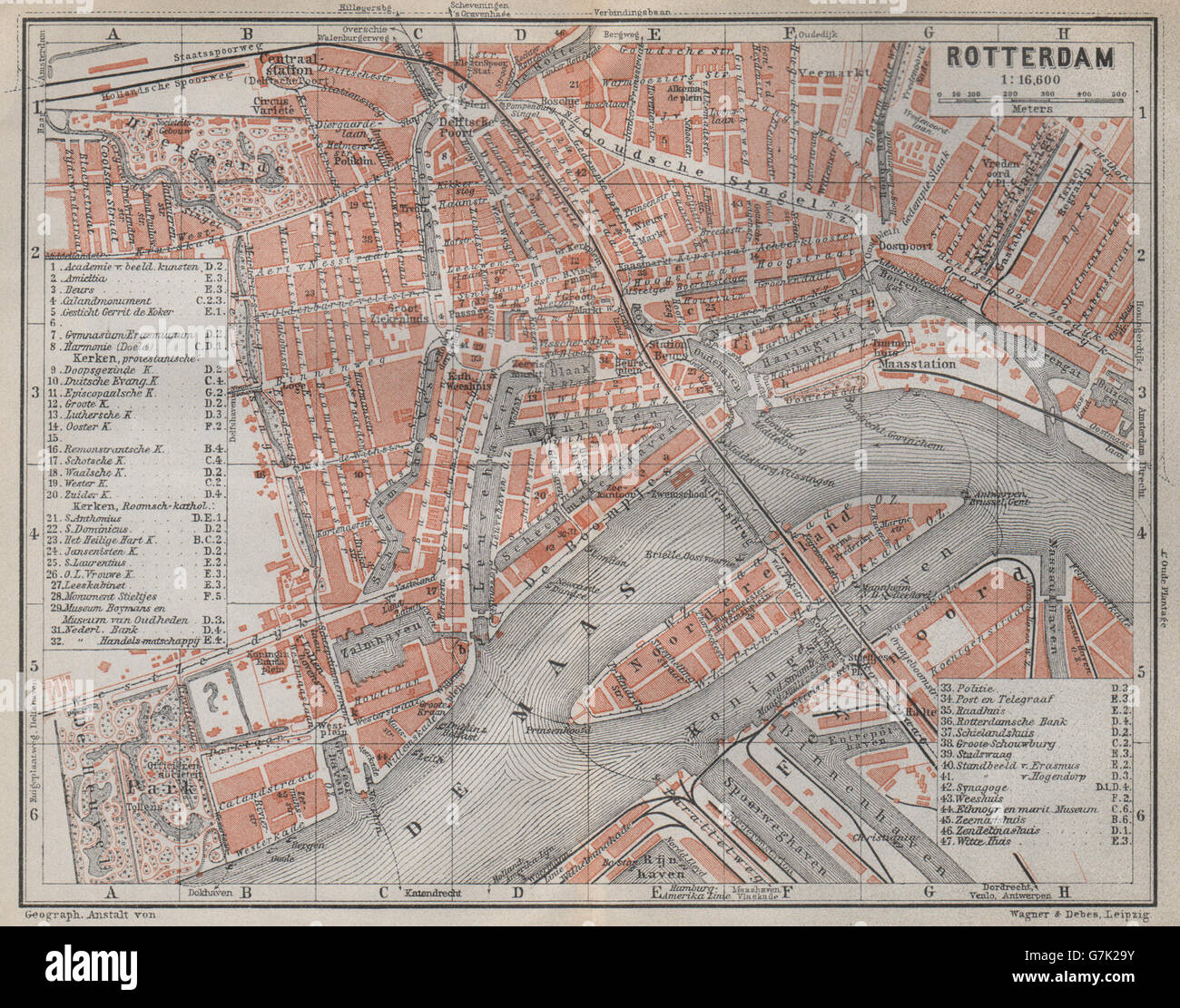 ROTTERDAM antique town city stadsplan. Netherlands kaart. BAEDEKER ...