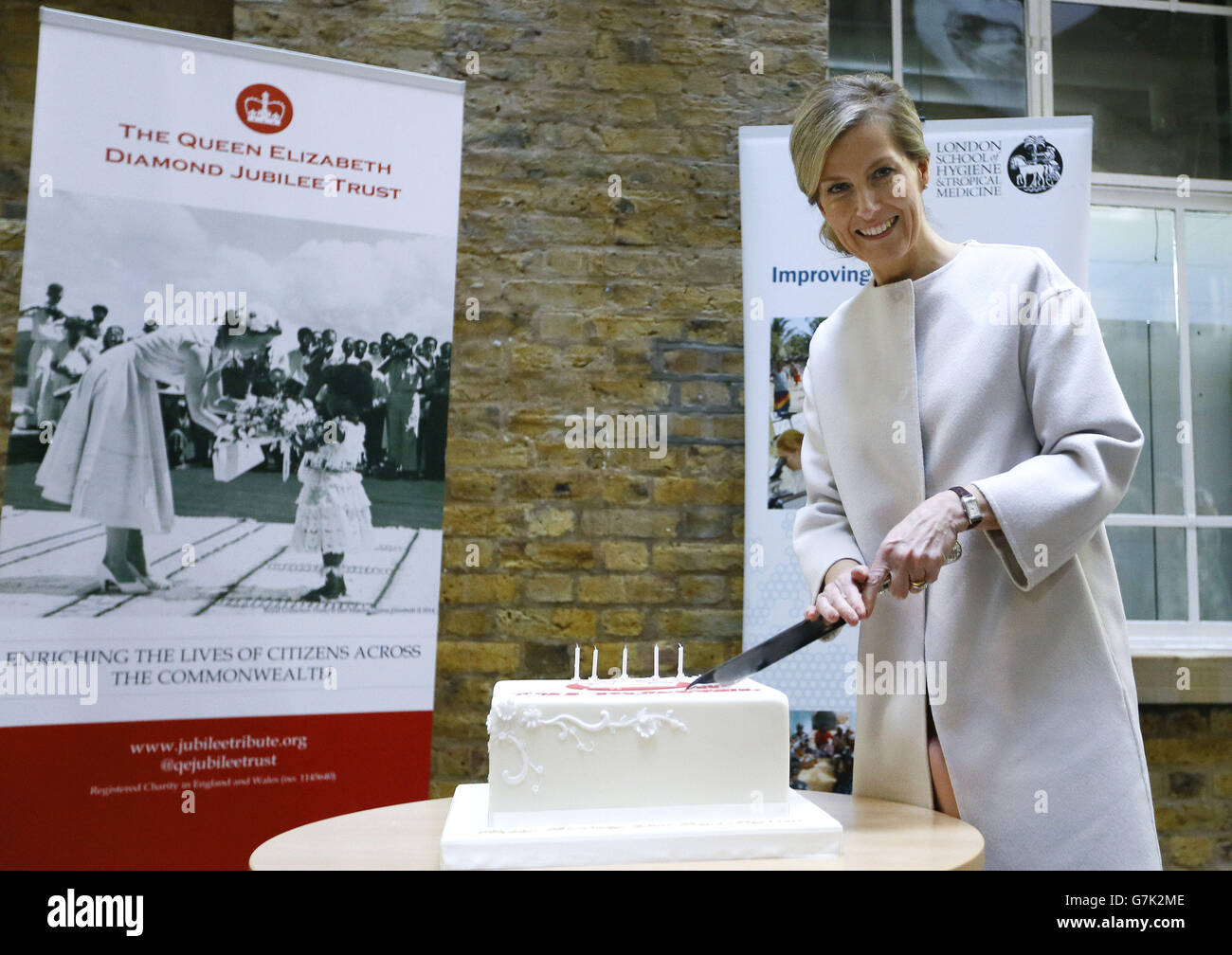 The Countess of Wessex cuts into a 50th birthday cake presented to her ...
