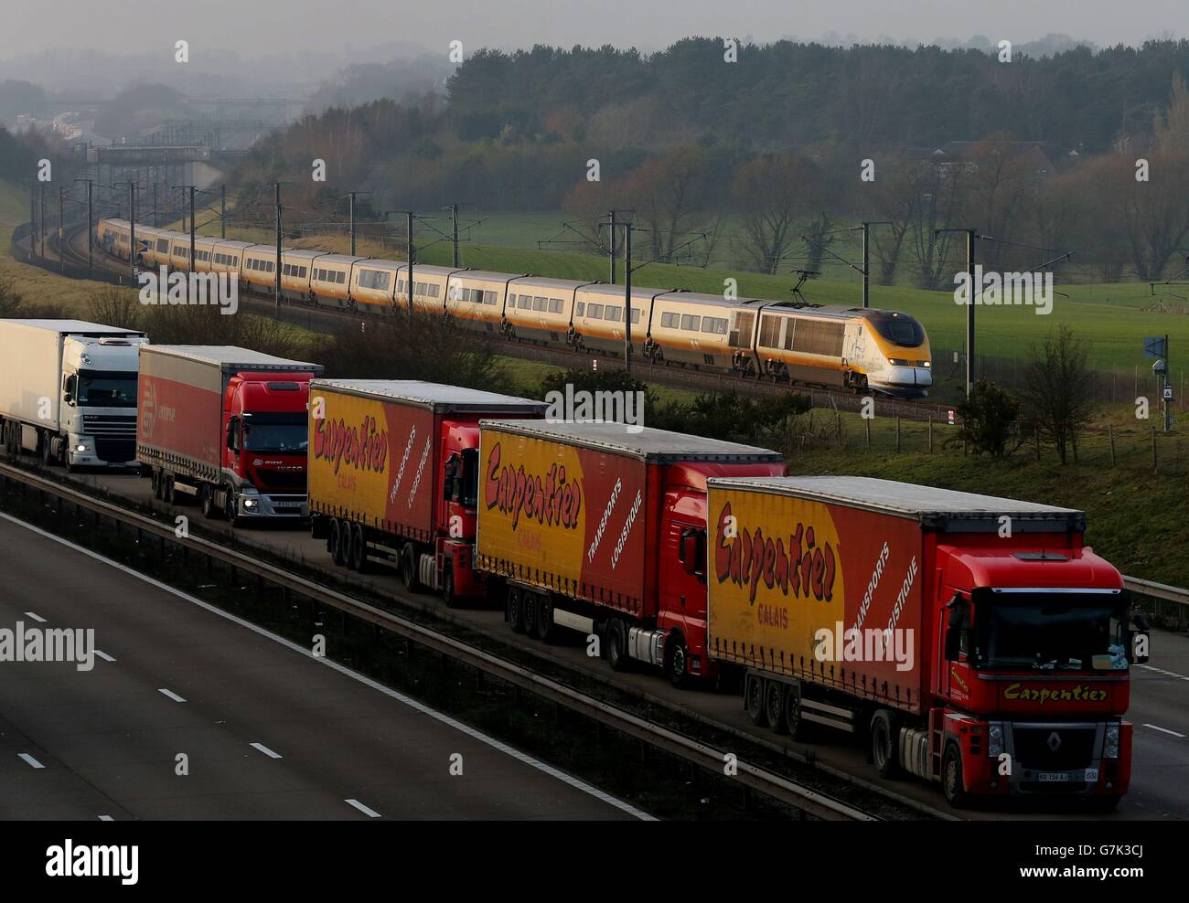 Lorries parked in operation stack on the m20 near ashford hi-res stock ...