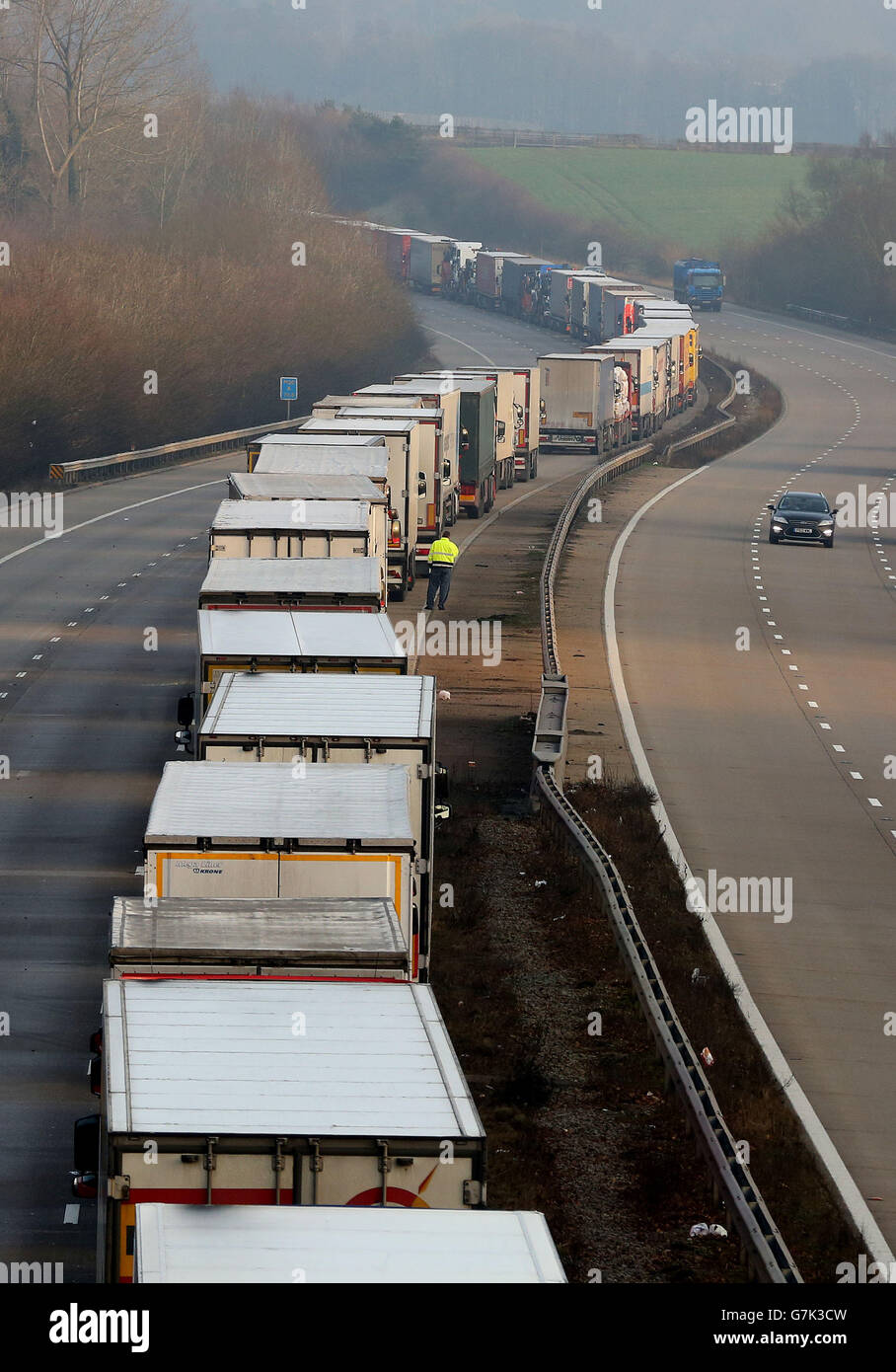 Lorries parked in operation stack on the m20 near ashford hi-res stock ...