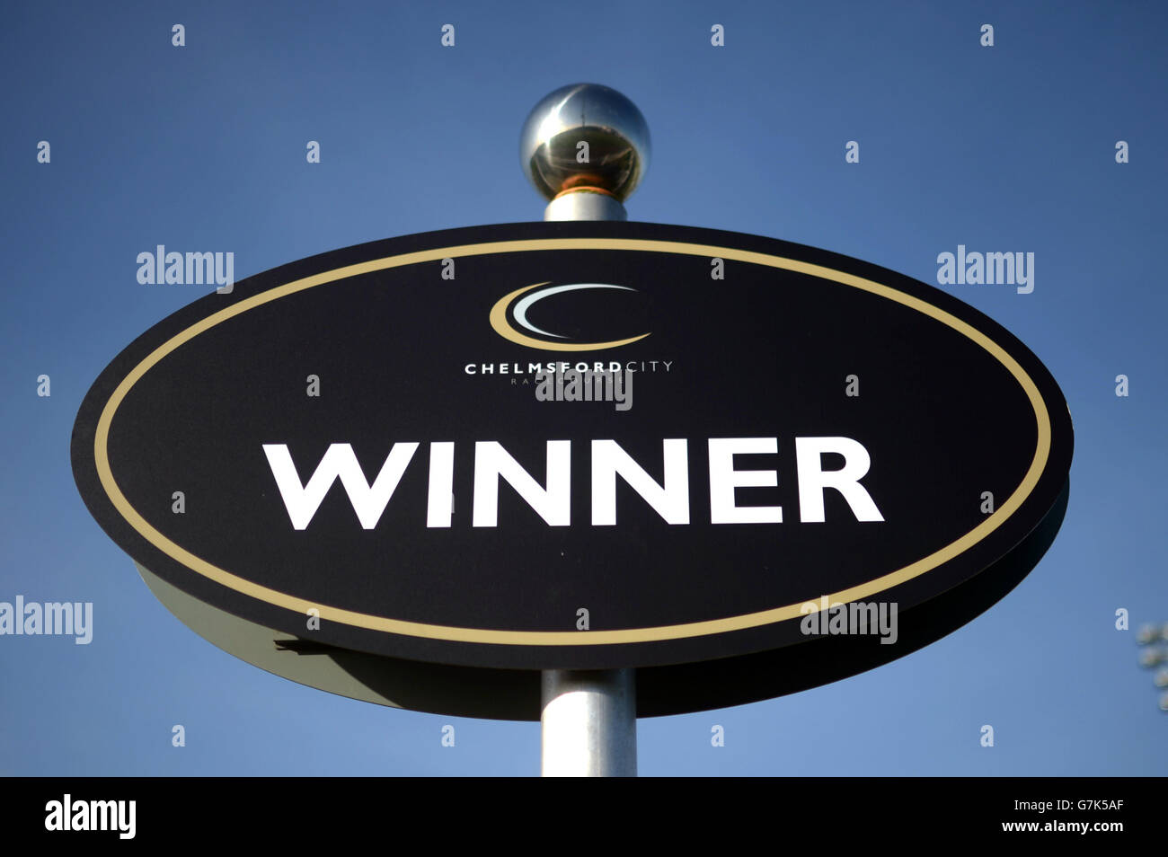 The winners post at Chelmsford City racecourse, Chelmsford Stock Photo ...