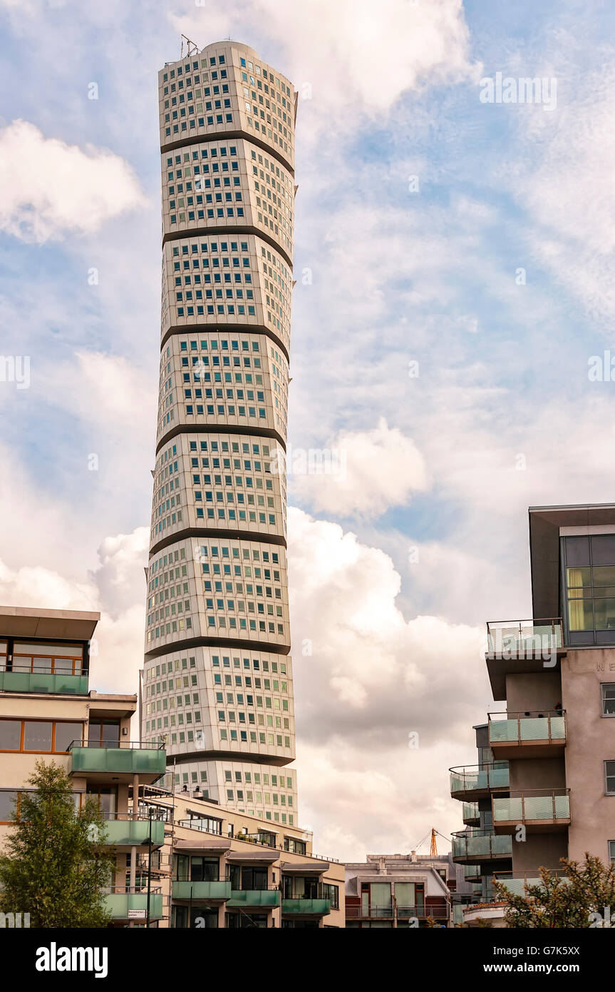 MALMO, SWEDEN - SEPTEMBER 11, 2015: a view of the turning torso twisted ...