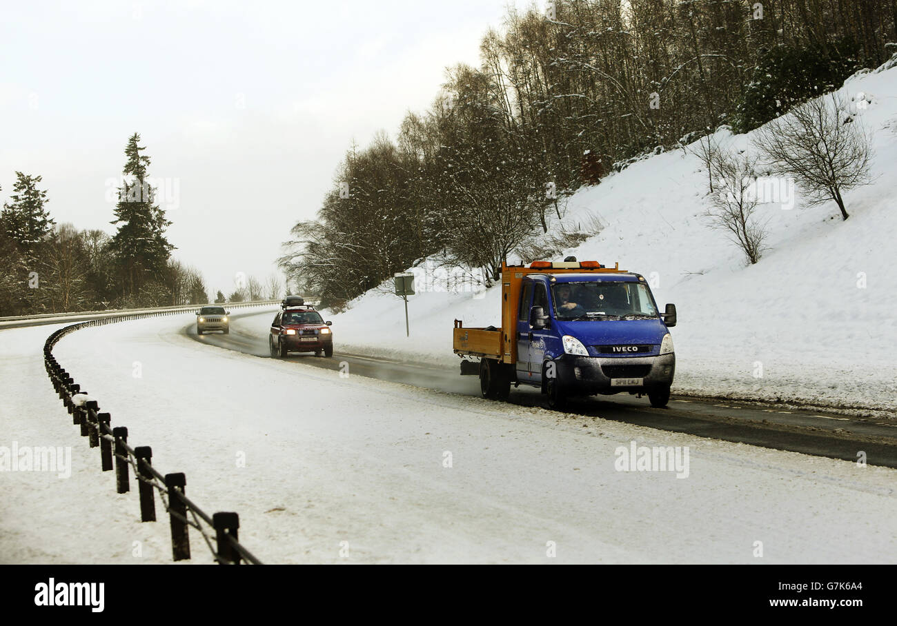 Cars on the A9 near Dunkeld in Scotland, as the UK continues to be hit ...