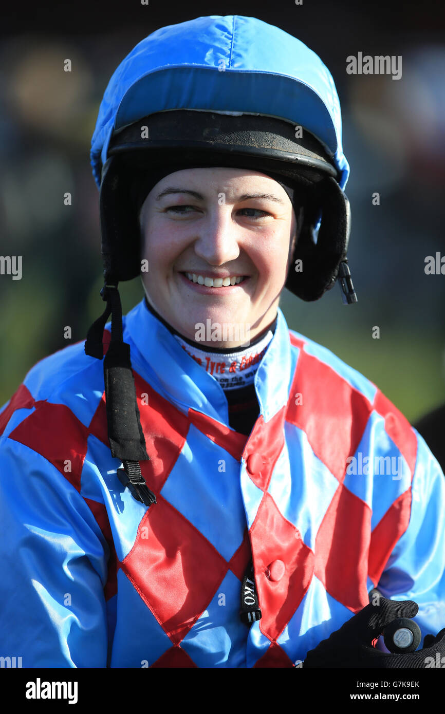 Jockey miss alexandra emma sterling at ludlow racecourse hi-res stock ...