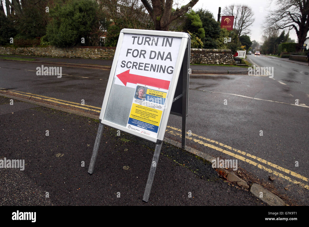 A sign pointing towards the Millstream Hotel in Bosham, West Sussex ...