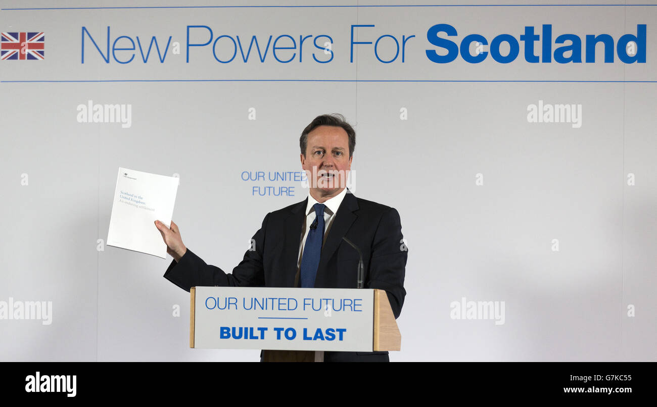 Prime Minister David Cameron gives a speech about the further powers ...