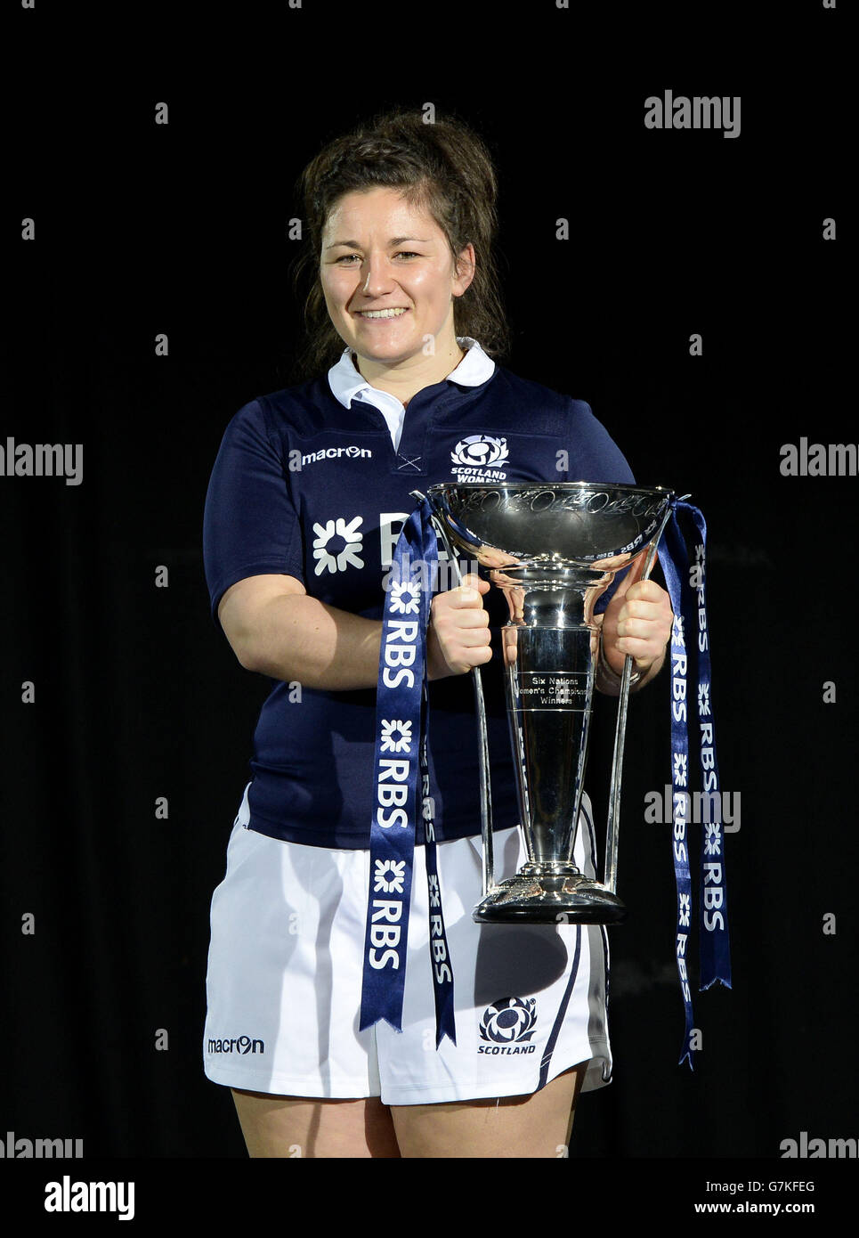 Scotland captain Tracy Balmer poses with the Women's 6 Nations trophy ...