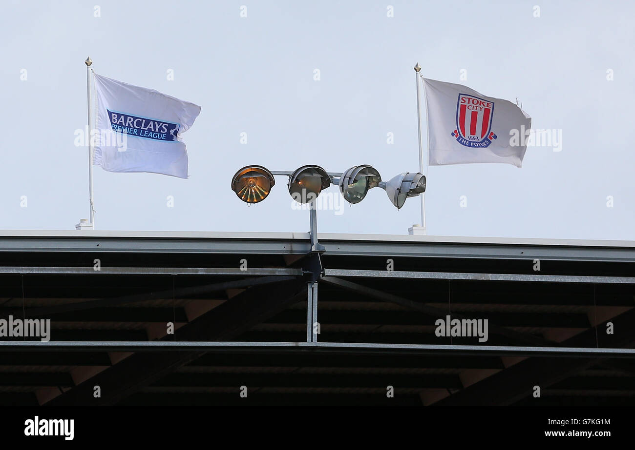 The strong wind blows flags before the Barclays Premier League match at ...