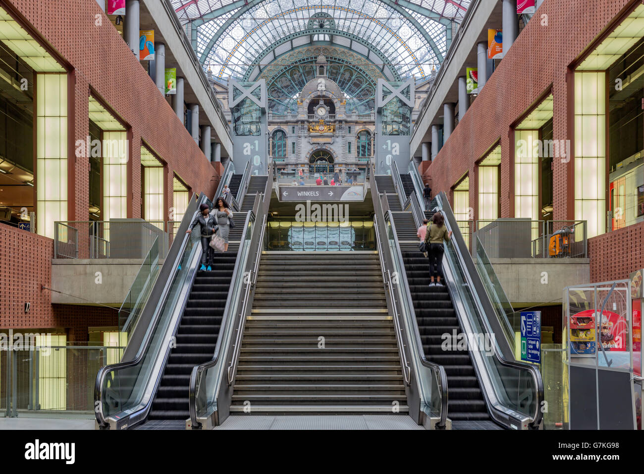 Staircase and escalators in famous renovated Antwerp central station in ...