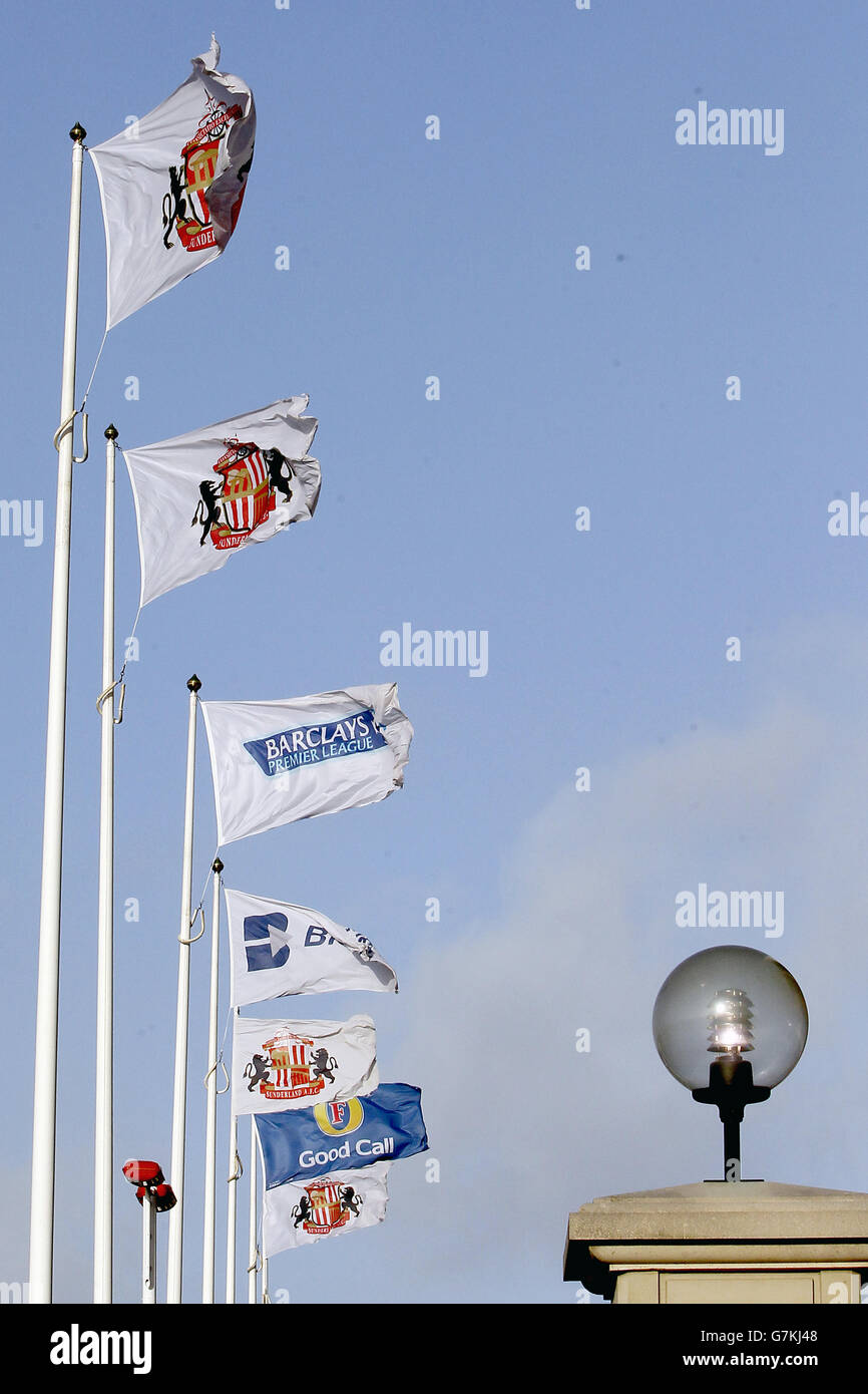 A general view of the Sunderland flags outside the Stadium of Light ...