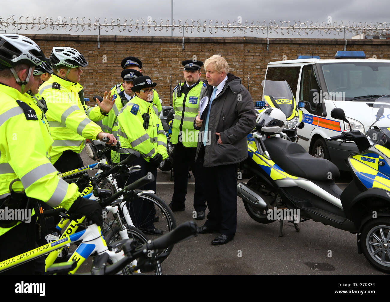 Mayor of London Boris Johnson talks to officers during a visit to the ...