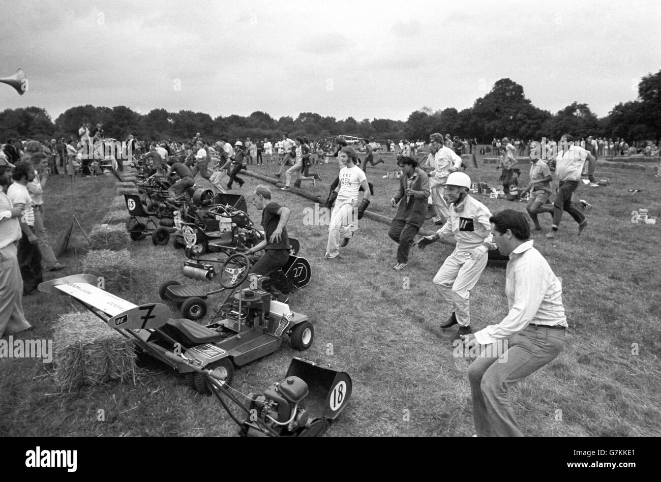 Action from Lawn Mower racing, where competitors race each other on ...