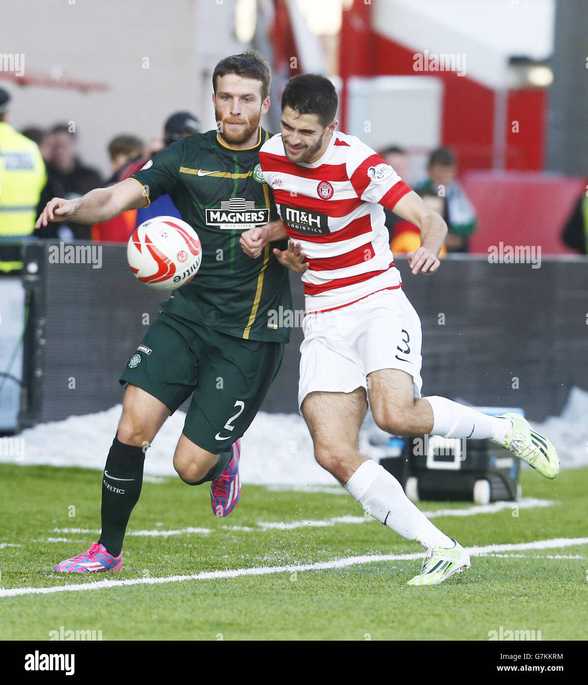 Celtic's Adam Matthews and Hamilton's Stephen Hendrie battle for the ...