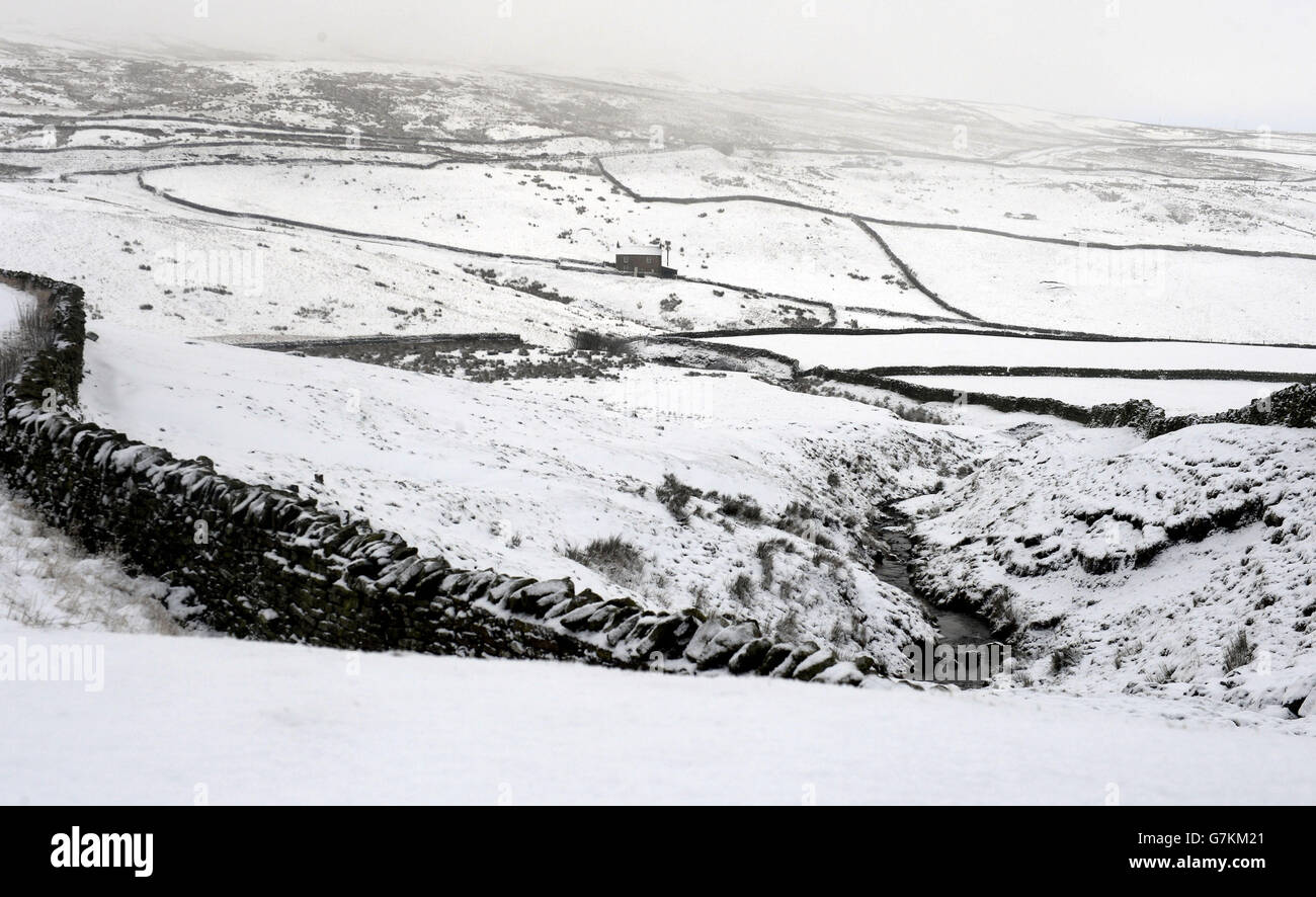 A snow scene looking from the A66 in Cumbria after further overnight ...