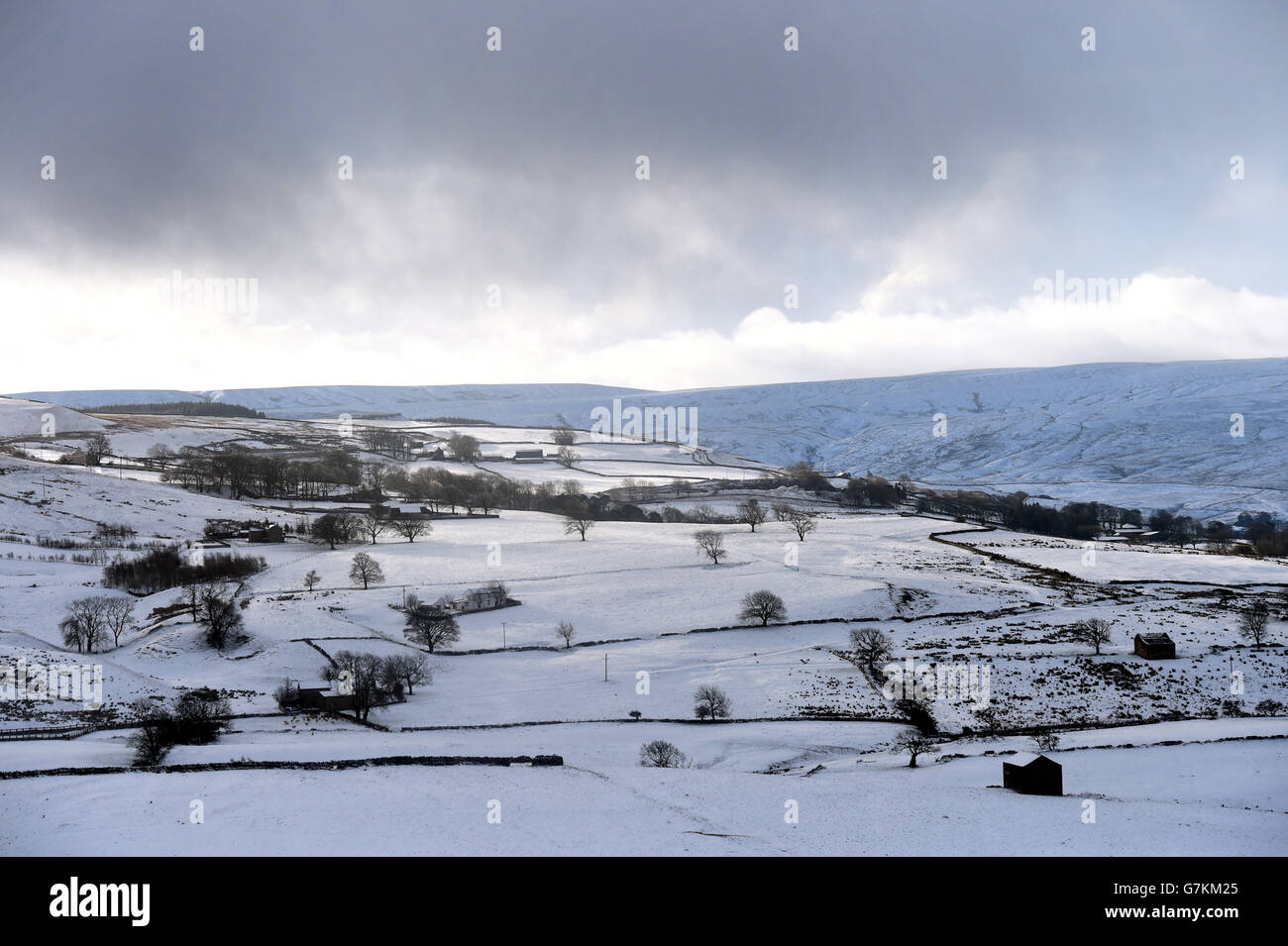 A snow scene looking from the A66 in Cumbria after further overnight ...